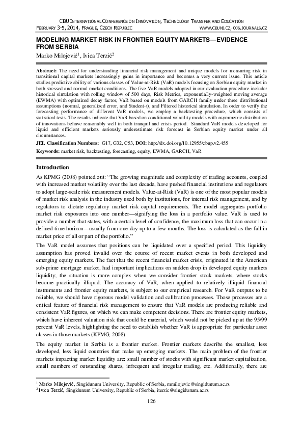 (PDF) Modeling Market Risk in Frontier Equity Markets—Evidence from Serbia