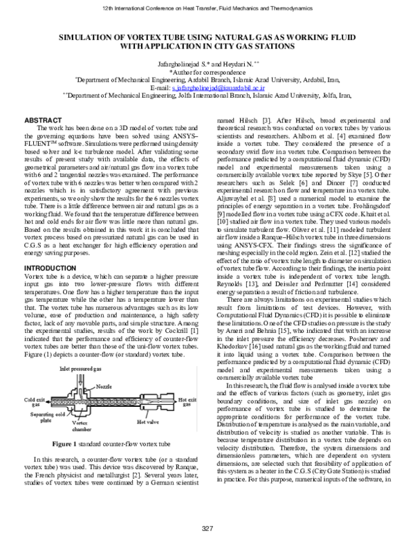 (PDF) Simulation of vortex tube using natural gas as working fluid with ...