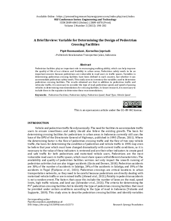 (PDF) A Brief Review: Variable for Determining the Design of Pedestrian ...