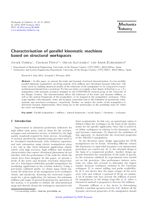 Pdf Characterisation Of Parallel Kinematic Machines Based On Structural Workspaces