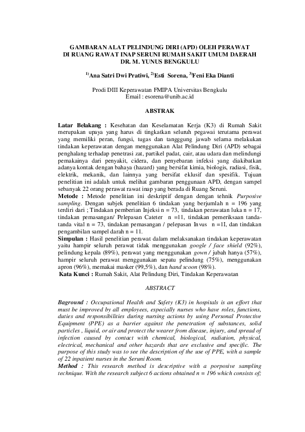 (PDF) Gambaran Alat Pelindung Diri (Apd) Oleh Perawat DI Ruang Rawat ...