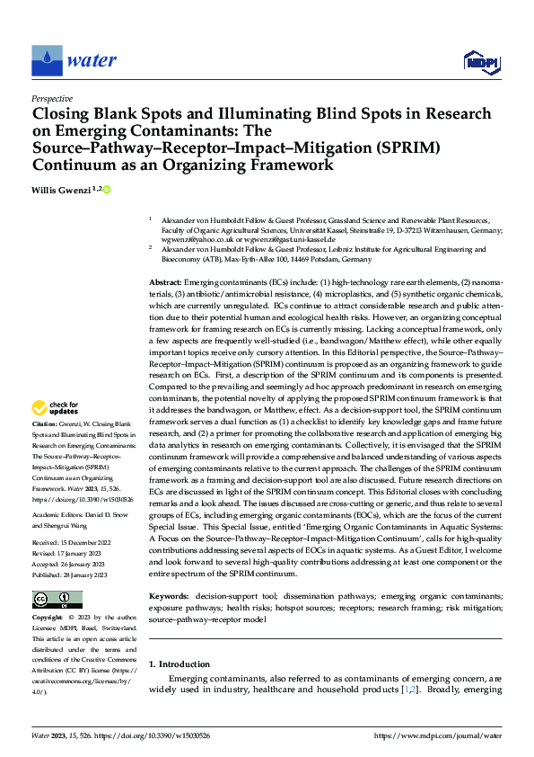 (PDF) Closing Blank Spots and Illuminating Blind Spots in Research on Emerging Contaminants: The ...