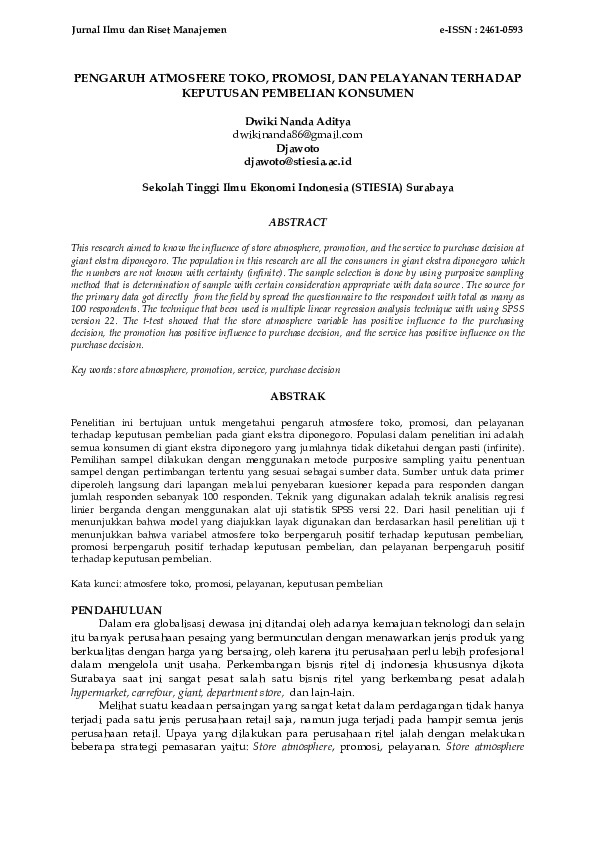 (PDF) Pengaruh Atmosfere Toko, Promosi, Dan Pelayanan Terhadap Keputusan Pembelian Konsumen