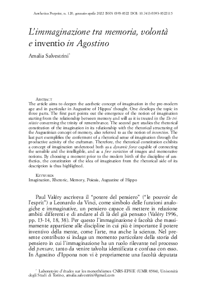 (PDF) L'immaginazione tra memoria, volontà e inventio in Agostino