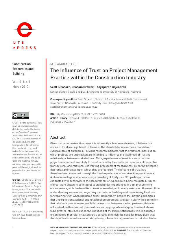 (PDF) The Influence of Trust on Project Management Practice within the ...