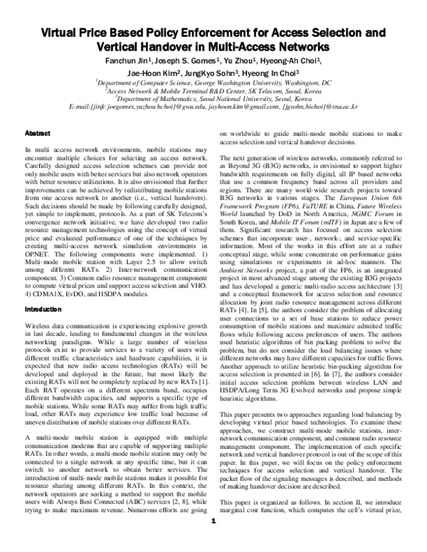 (PDF) Virtual Price Based Policy Enforcement for Access Selection and Vertical Handover in Multi ...
