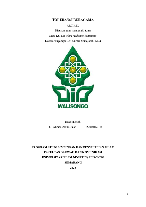 (DOC) TOLERANSI BERAGAMA