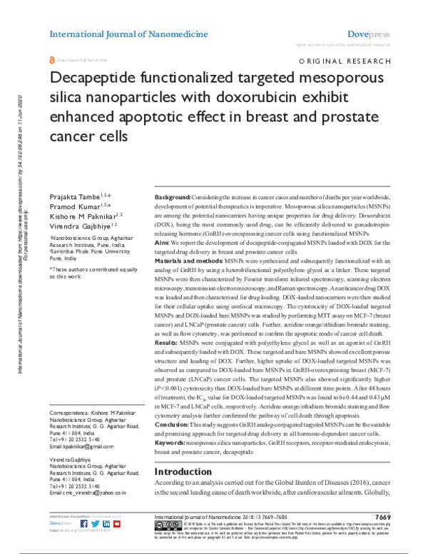 (PDF) Decapeptide functionalized targeted mesoporous silica ...
