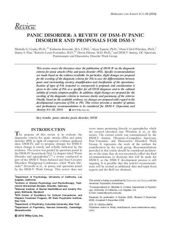 (PDF) Panic disorder: a review of DSM-IV panic disorder and proposals for DSM-V