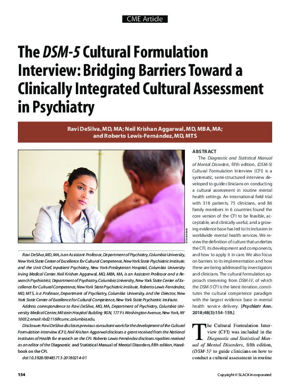(PDF) The DSM-5 Cultural Formulation Interview: Bridging Barriers ...
