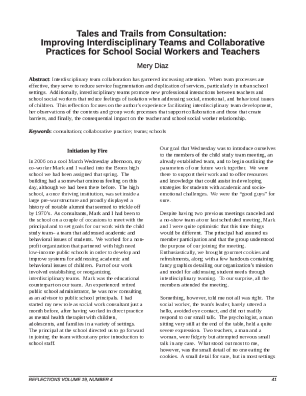 (PDF) Tales and Trails from Consultation: Improving School Social Work and Teacher Collaboration ...