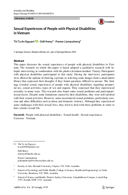 (PDF) Sexual Experiences of People with Physical Disabilities in Vietnam