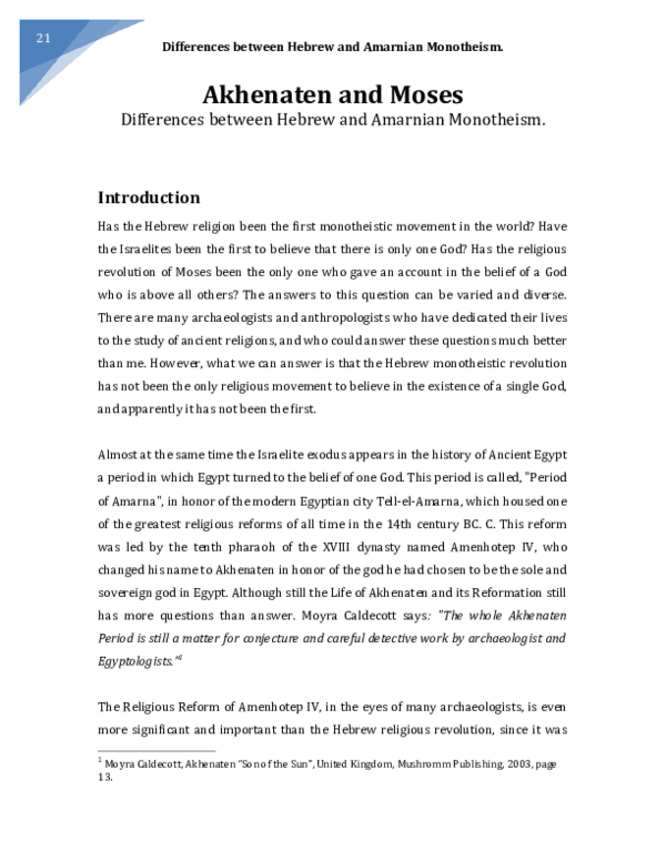 (DOC) Akhenaten and Moses "Differences between Hebrew and Amarnian ...