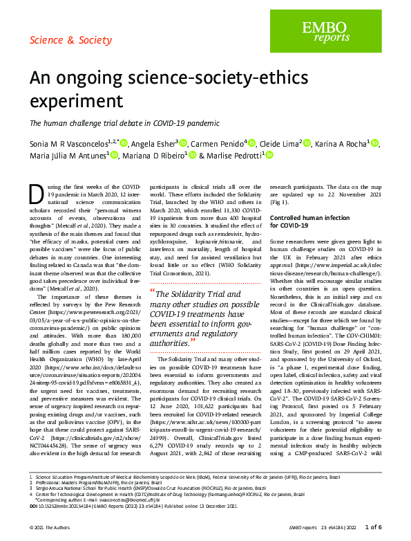 (PDF) An ongoing science‐society‐ethics experiment