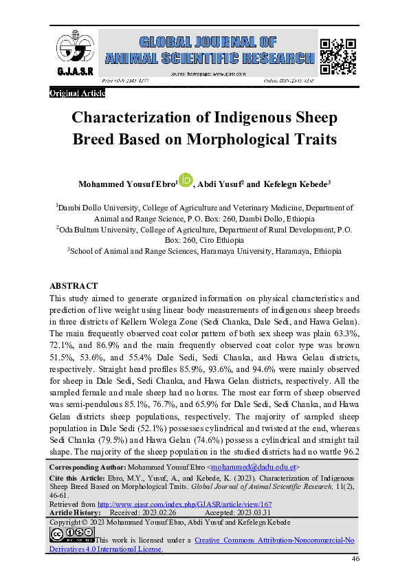 (PDF) Characterization of Indigenous Sheep Breed Based on Morphological Traits