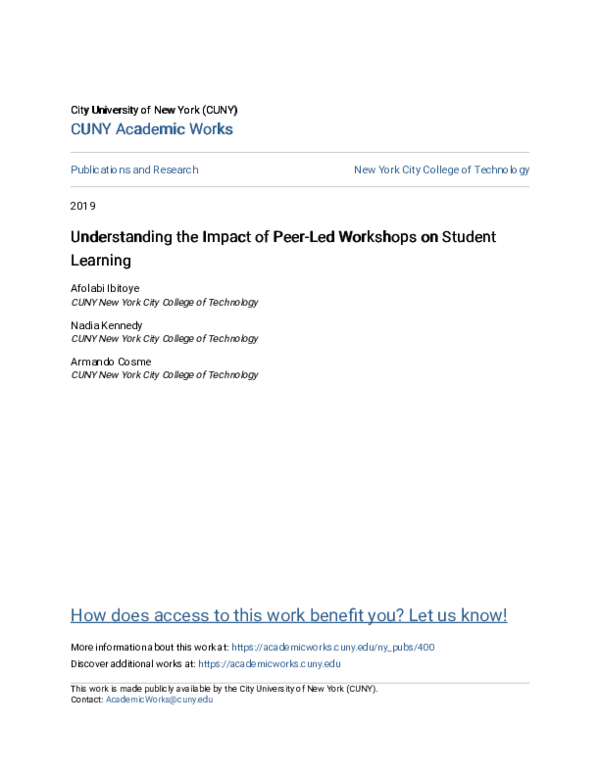 (PDF) Understanding the Impact of Peer-Led Workshops on Student Learning