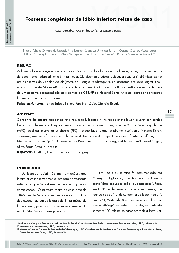 (PDF) Fossetas congênitas de lábio inferior: relato de caso