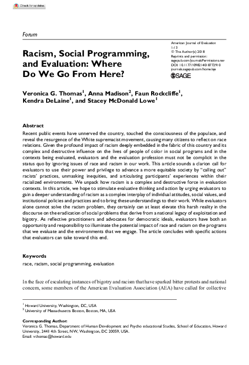 (PDF) Racism, Social Programming, and Evaluation