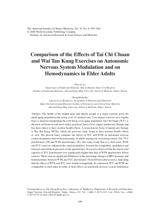 (PDF) Comparison of the Effects of Tai Chi Chuan and Wai Tan Kung ...