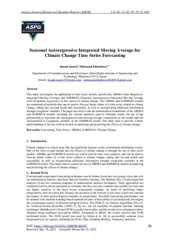(PDF) Seasonal Autoregressive Integrated Moving Average for Climate Change Time Series Forecasting