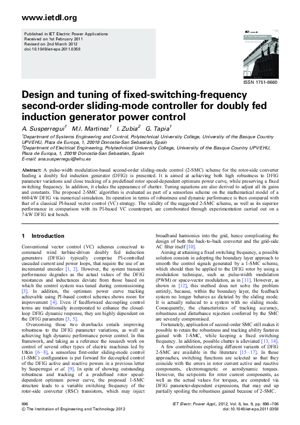 Pdf Design And Tuning Of Fixed Switching Frequency Second Order Sliding Mode Controller For