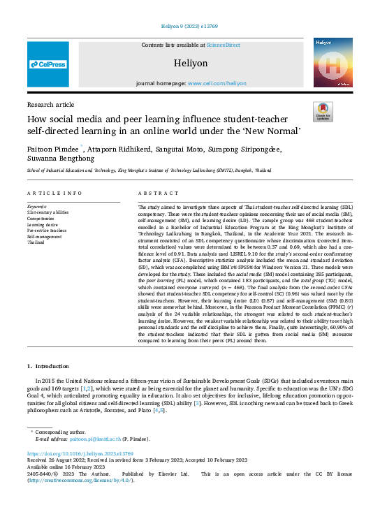 (PDF) How social media and peer learning influence student-teacher self-directed learning in an ...