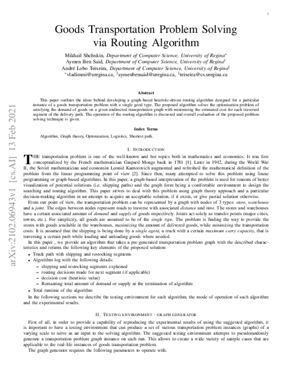 (PDF) Goods Transportation Problem Solving via Routing Algorithm