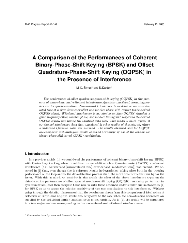 (PDF) Quadrature Phase Shift Keying and Offset Quadrature Phase Shift Keying BER Performance ...