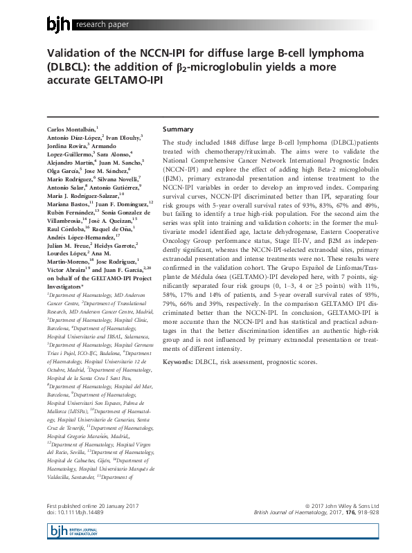 (PDF) Validation of the NCCN-IPI for diffuse large B-cell lymphoma ...