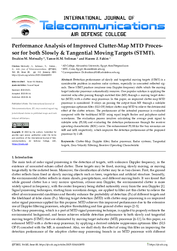 Pdf Performance Analysis Of Improved Clutter Map Mtd Proces Sor For