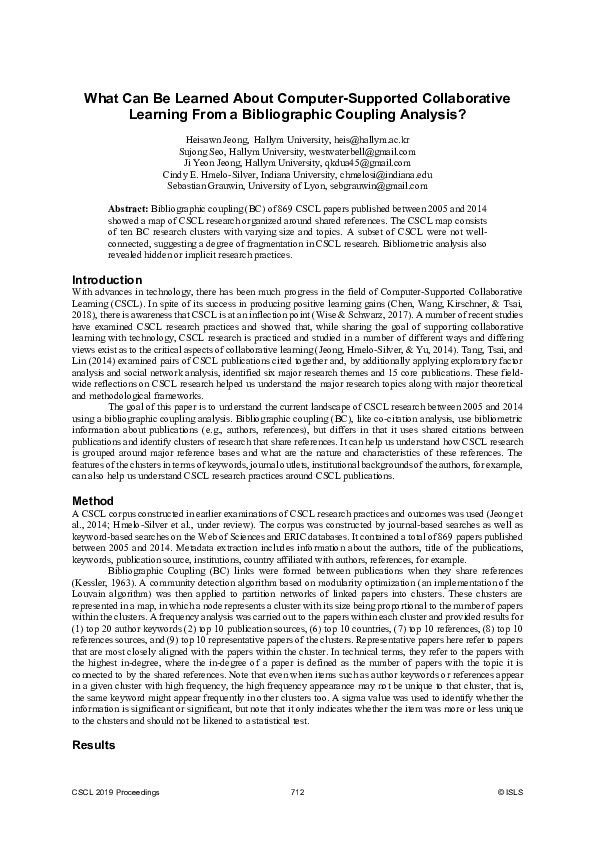 (PDF) What Can Be Learned About Computer-Supported Collaborative Learning From a Bibliographic ...