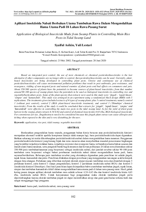 (PDF) Aplikasi Insektisida Nabati Berbahan Utama Tumbuhan Rawa Dalam ...