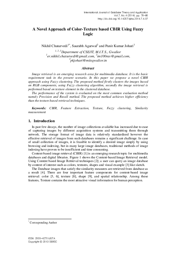 Pdf A Novel Approach Of Color Texture Based Cbir Using Fuzzy Logic Nikhil Chaturvedi