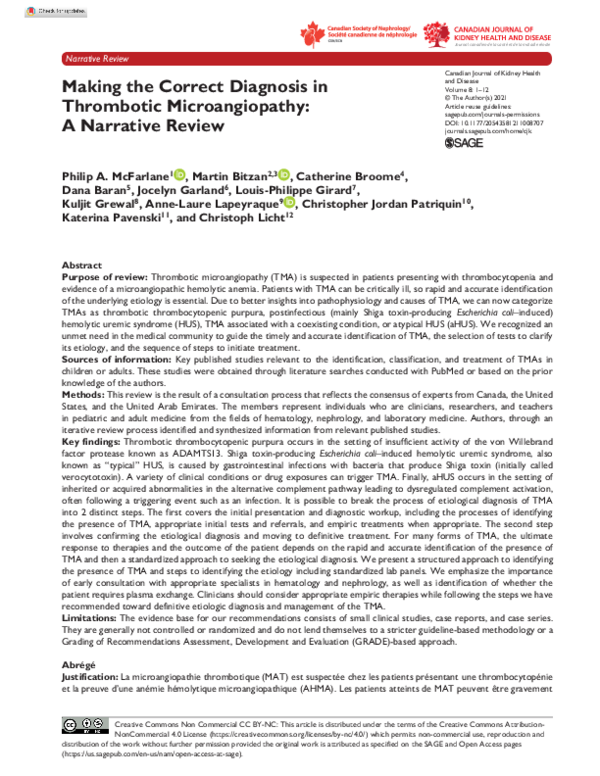 (PDF) Making the Correct Diagnosis in Thrombotic Microangiopathy: A Narrative Review