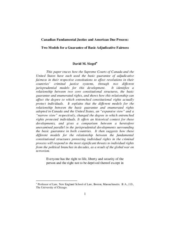 (PDF) Canadian Fundamental Justice and American Due Process: Two Models ...