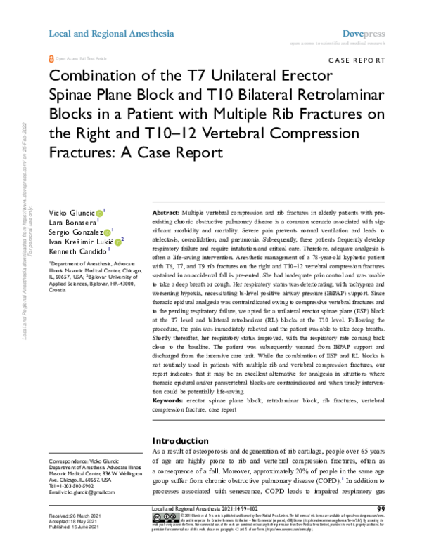 (PDF) Combination of the T7 Unilateral Erector Spinae Plane Block and ...