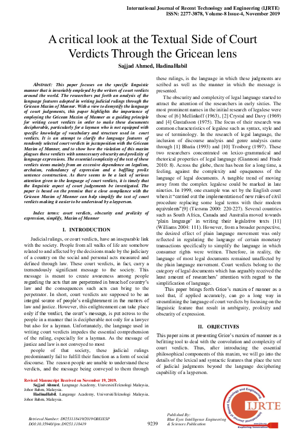 (PDF) A critical look at the Textual Side of Court Verdicts Through the ...
