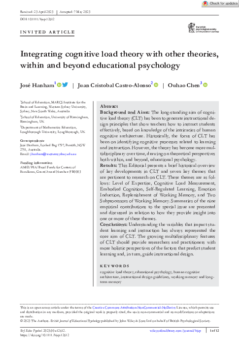 (PDF) Integrating cognitive load theory with other theories, within and beyond educational ...
