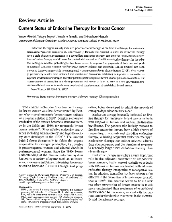 (PDF) Current status of endocrine therapy for breast cancer