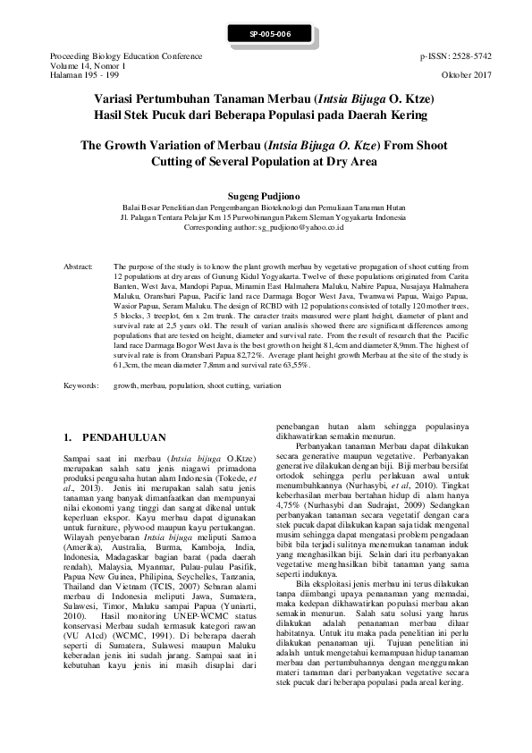 (PDF) Variasi Pertumbuhan Tanaman Merbau (Intsia Bijuga O. Ktze) Hasil ...