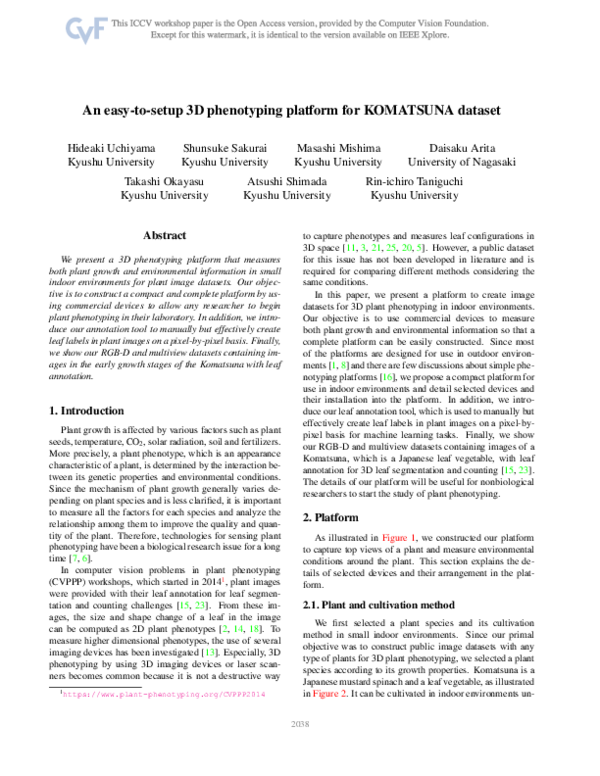 (PDF) An Easy-to-Setup 3D Phenotyping Platform for KOMATSUNA Dataset