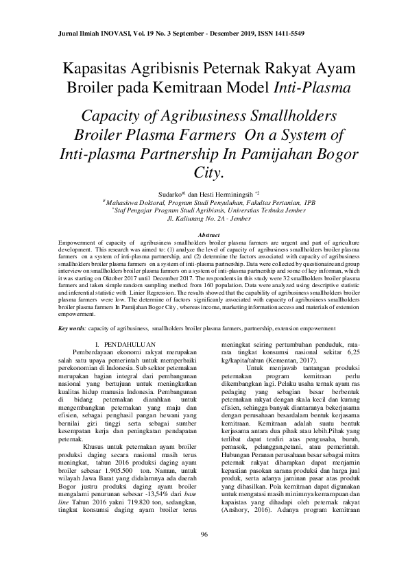 (PDF) Kapasitas Agribisnis Peternak Rakyat Ayam Broiler pada Kemitraan ...
