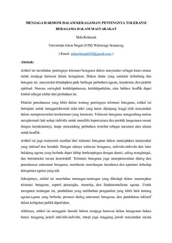 (DOC) MENJAGA HARMONI DALAM KERAGAMAN: PENTINGNYA TOLERANSI BERAGAMA DALAM MASYARAKAT