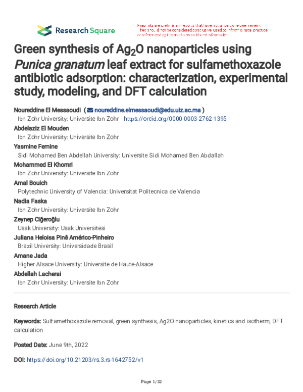 (PDF) Green synthesis of Ag2O nanoparticles using Punica granatum leaf ...