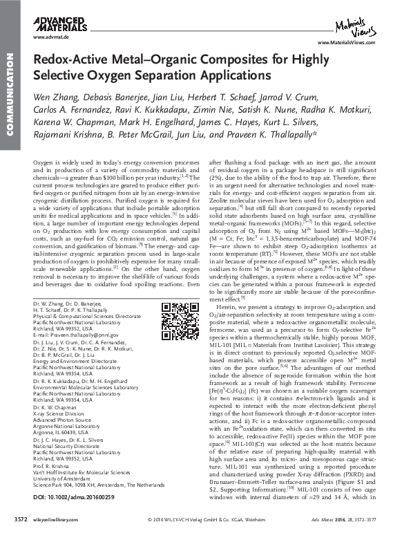 (PDF) Redox-Active Metal-Organic Composites for Highly Selective Oxygen ...
