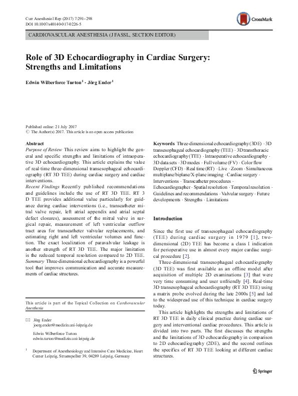 Pdf Role Of 3d Echocardiography In Cardiac Surgery Strengths And Limitations
