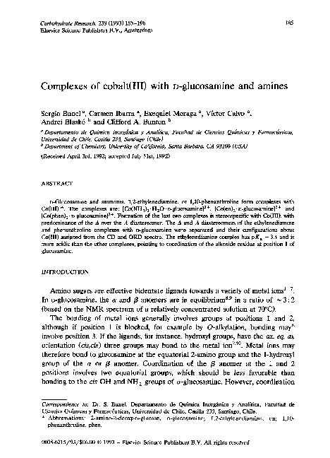 (PDF) Complexes of cobalt(III) with d-glucosamine and amines