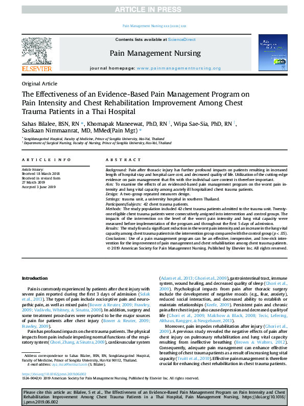 (PDF) The Effectiveness of an Evidence-Based Pain Management Program on ...