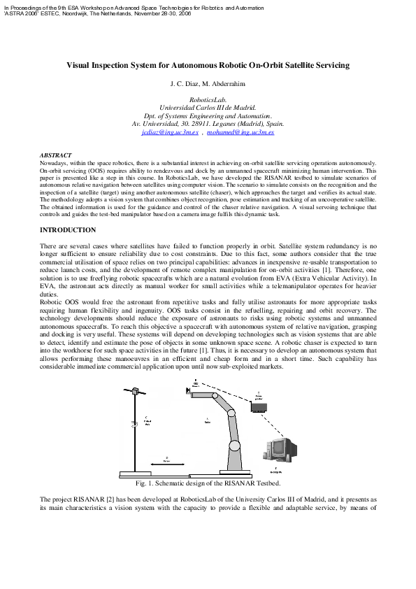 Pdf Visual Inspection System For Autonomous Robotic On Orbit