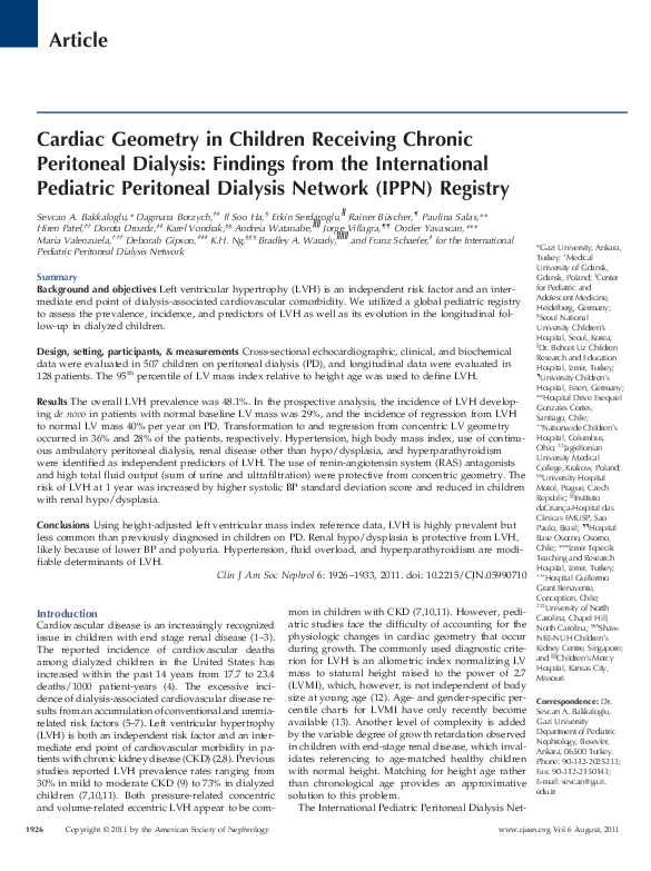 (PDF) Cardiac Geometry in Children Receiving Chronic Peritoneal Dialysis